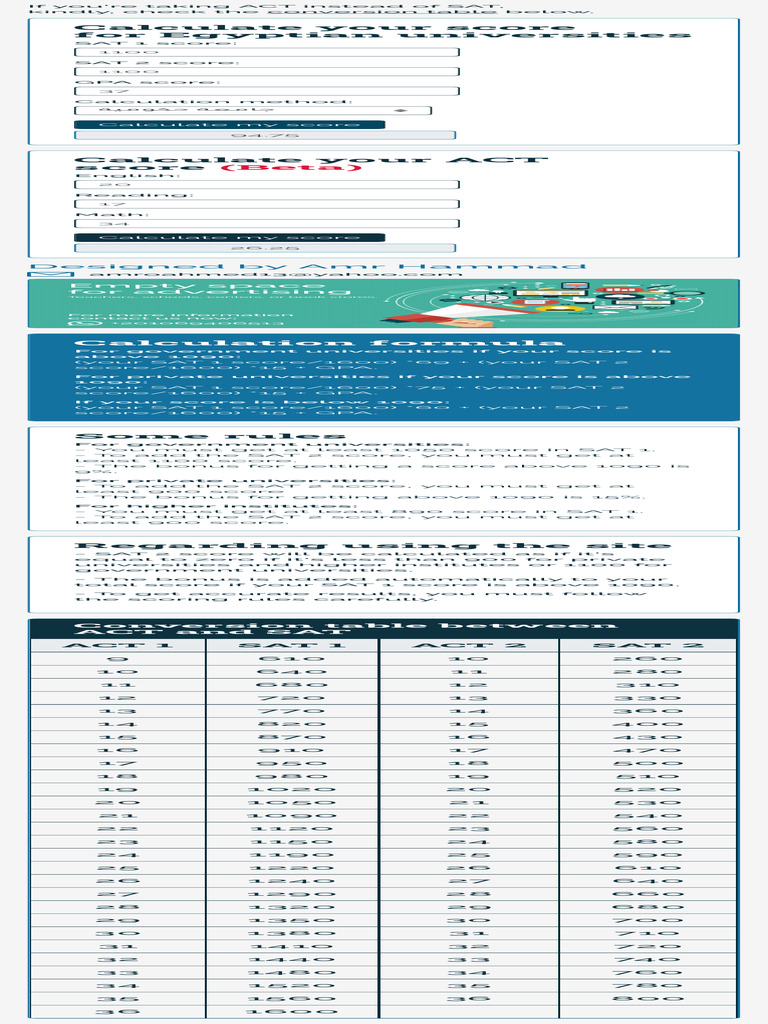 Sat Score Calculator for Egyptian Universities | PDF | Sat Sat Score Calculator for Egyptian Universities | PDF | Sat