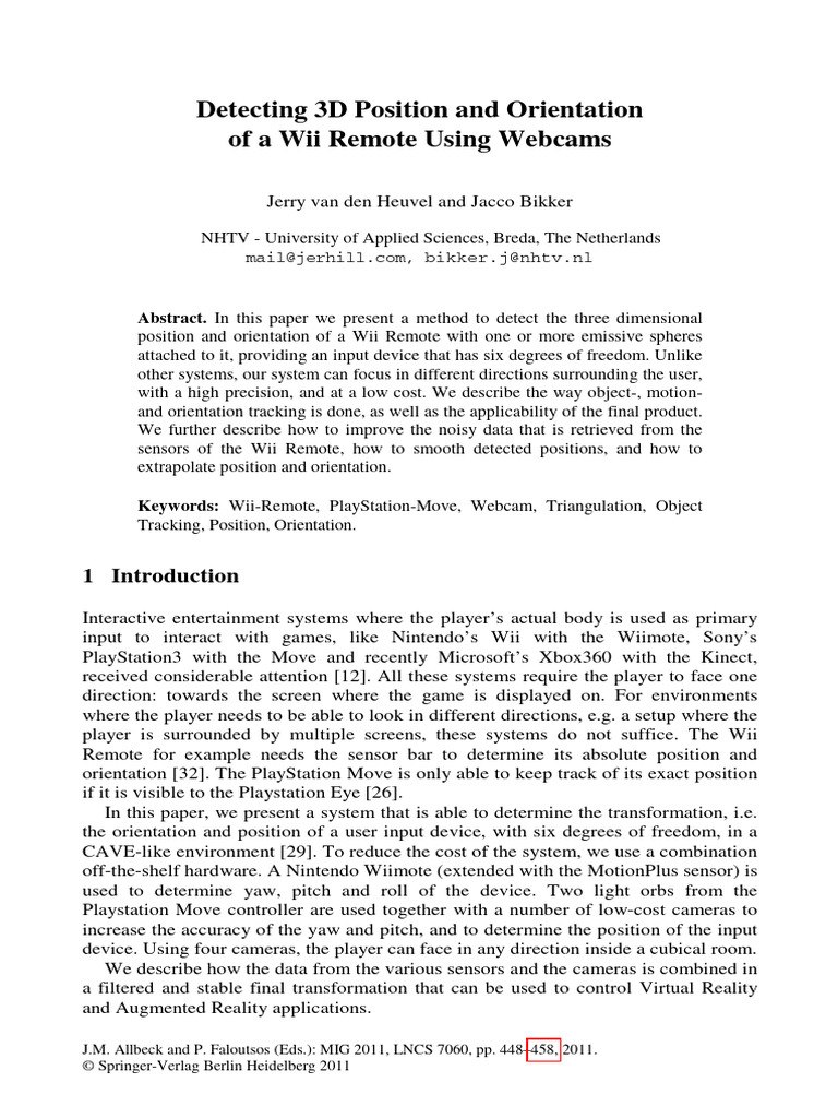 Detecting 3D Position and Orientation - 2011 | PDF | Accelerometer | Gyroscope