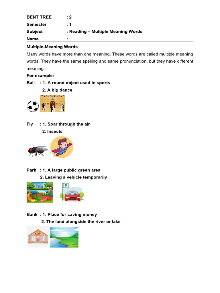 Daily Exercise - Multiple Meaning Words | PDF | Foreign Language Studies