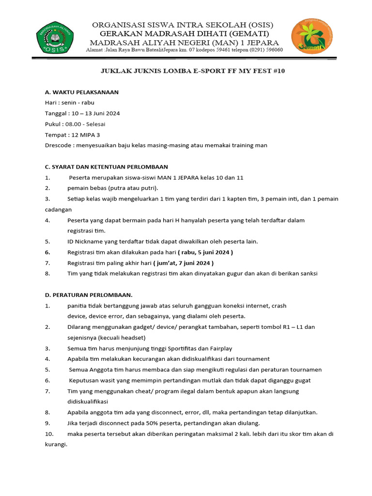 Juklak - Juknis - Lomba - FF - My - Fest - 10 Terbaru | PDF