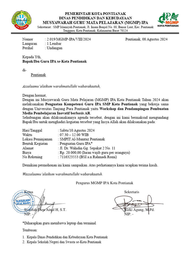 2.019 - Surat Undangan Guru Ipa | PDF
