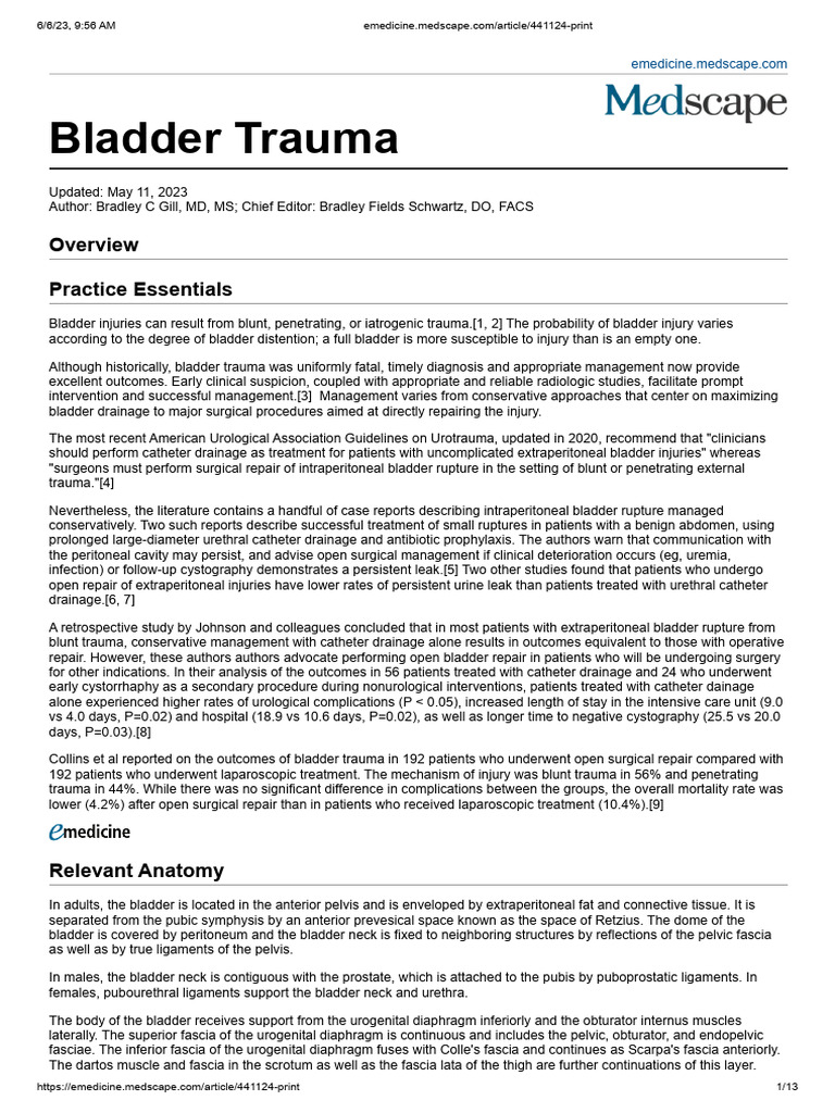 Medscape Bladder Trauma | PDF | Urology | Medicine
