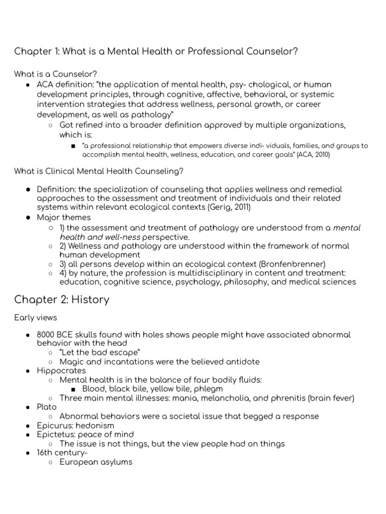 Foundations of Clinical Mental Health Counseling - Notes | PDF ...