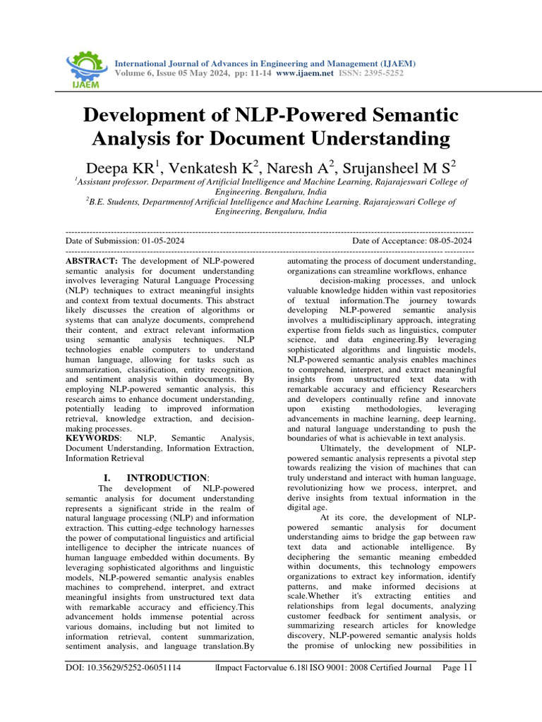 Development of NLP Powered Semantic Analysis For Document Understanding ...