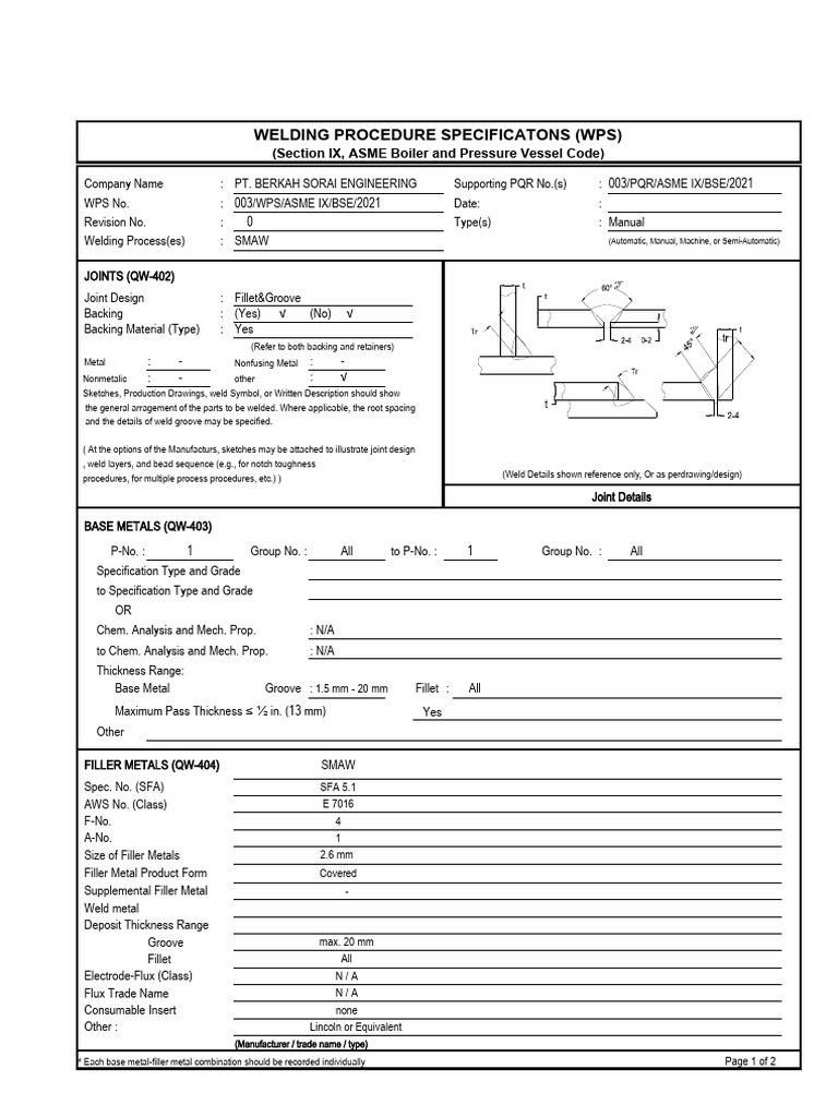 WPS 03 SMAW Plate 1.5-20 | PDF | Welding | Construction