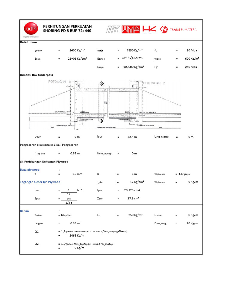 Perhitungan Shoring 1+269 | PDF | Plywood | Wood Products