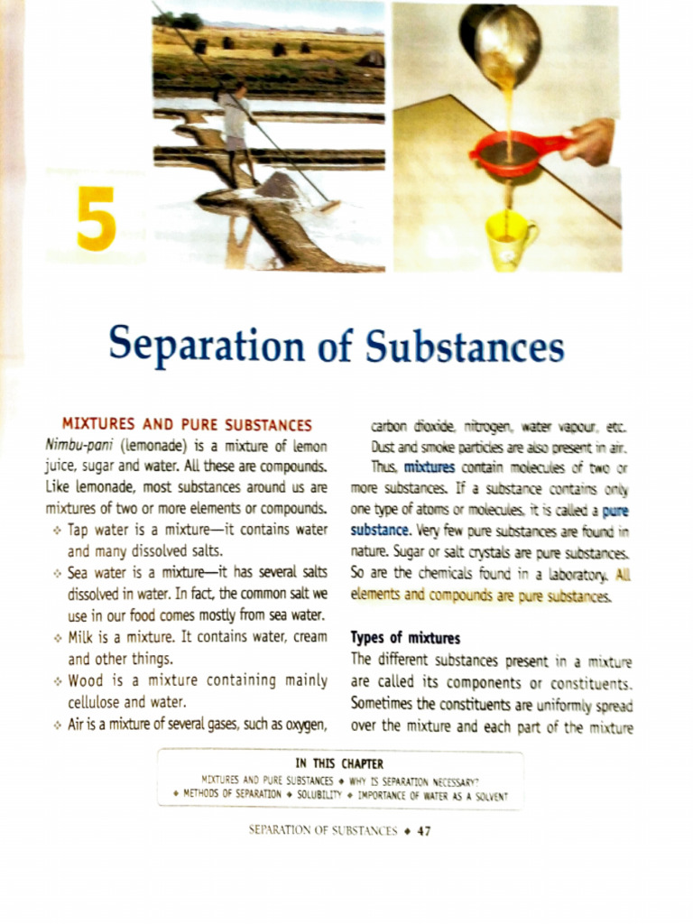 Separation of Substances. Chemistry Half Yearly Chapter 1 | PDF ...