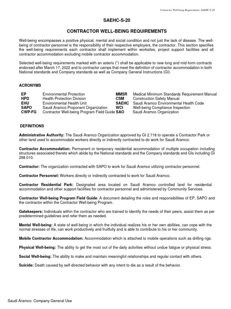 Saehc-S-20 Contractor Well-Being Requirements | PDF | Healthy Diet ...