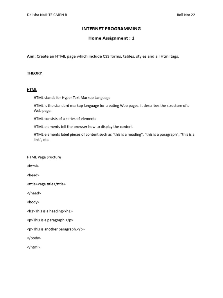 IP Home Assignment 1 | PDF | Html | Html Element