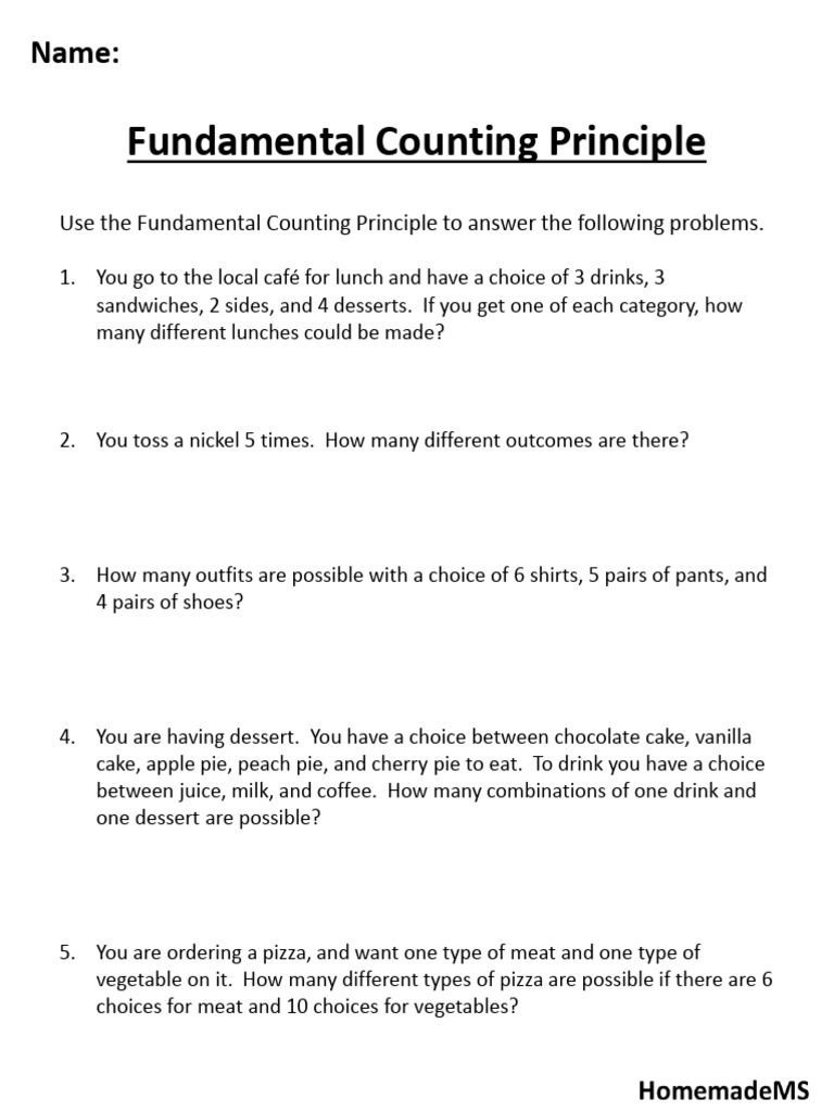 Worksheet Fundamental Counting Principle Pdf 