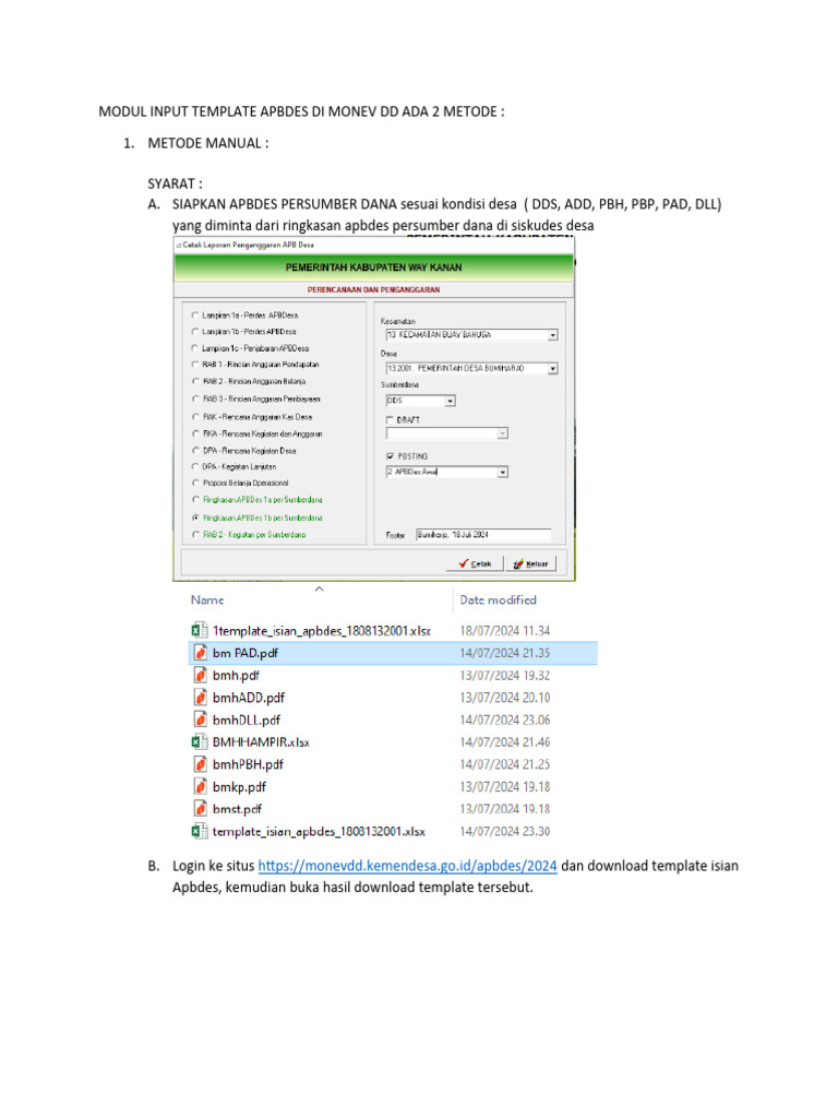 Modul Input Template Apbdes Di Monev DD Ada 2 Metode | PDF