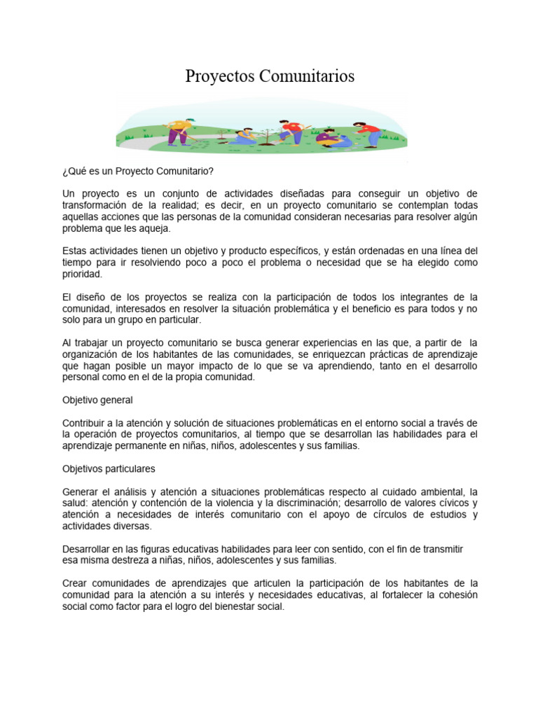 Tema Proyectos Comunitarios | PDF | Comunidad | Aprendizaje