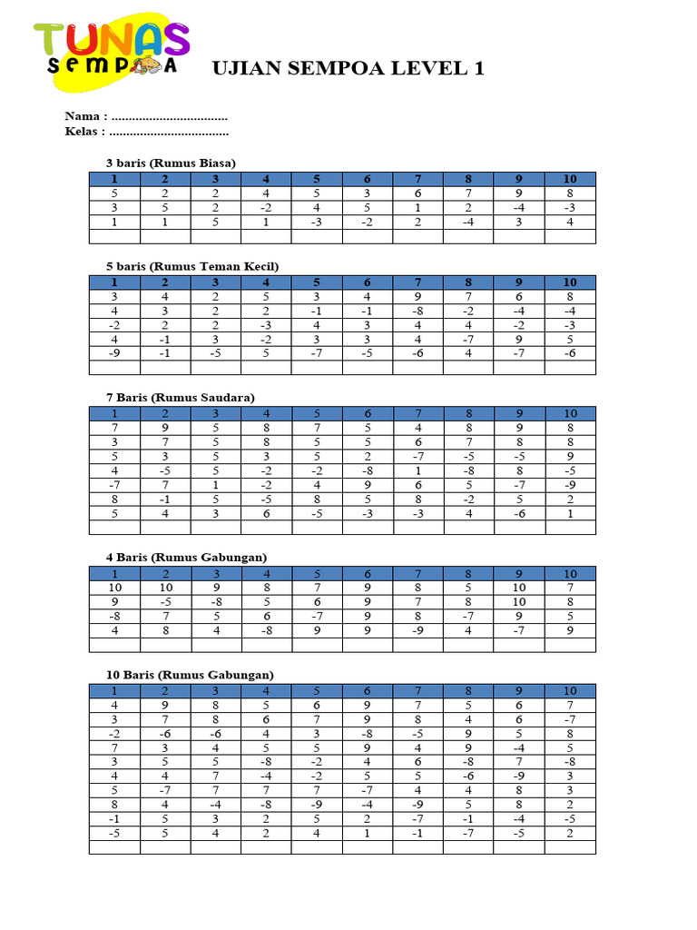 Ujian Sempoa Level 1 | PDF