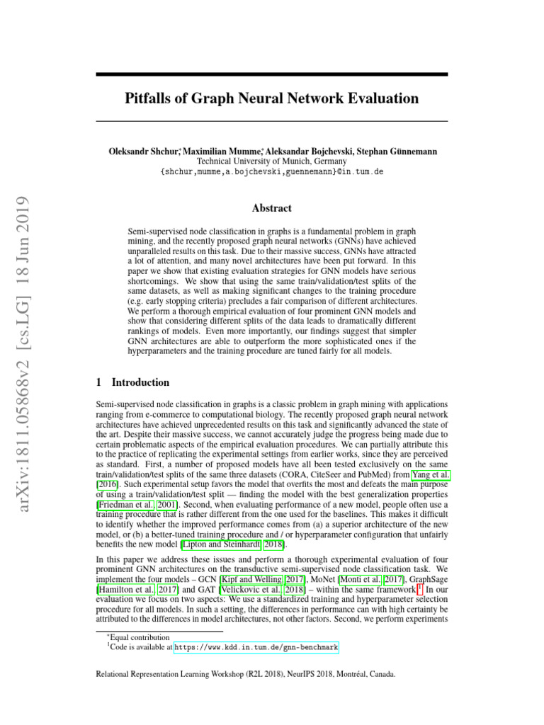 1297 2018 Pitfalls of Graph Neural Network Evaluation | PDF | Computational Neuroscience ...