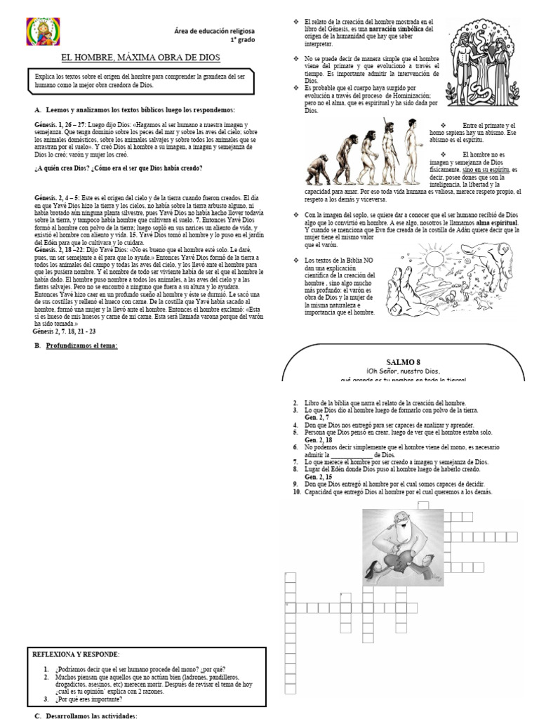 FICHA 1ero EL HOMBRE MAXIMA CREACION DE DIOS | PDF | Libro del Génesis ... FICHA 1ero EL HOMBRE MAXIMA CREACION DE DIOS | PDF | Libro del Génesis ...
