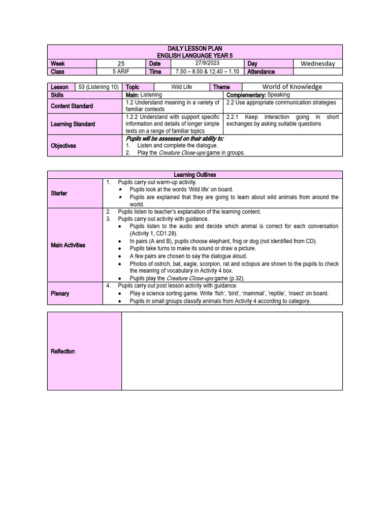 Conversation Starter Worksheet: Wildlife | PDF | Lesson Plan | Learning