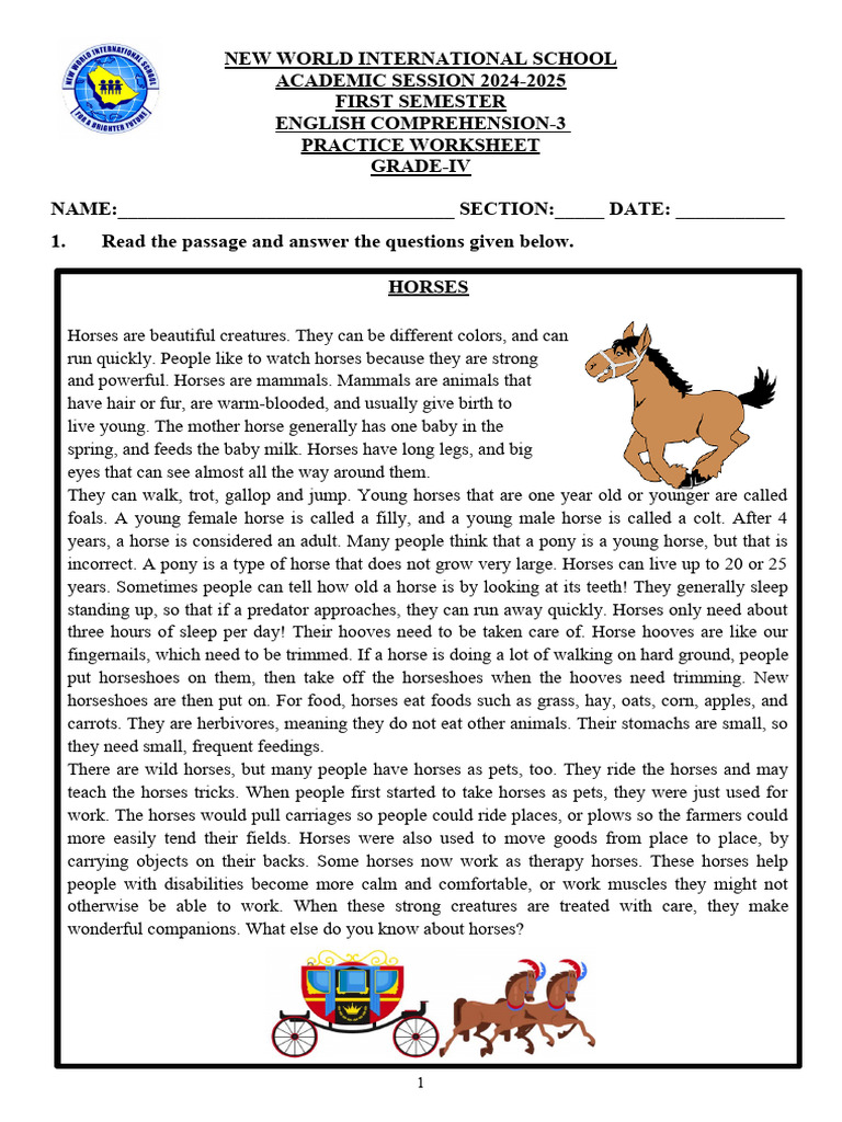 Comprehension 3 | PDF | Horses | Zoology