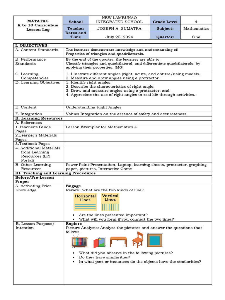 Matatag-K-to-10-Curriculum-Lesson-Log-Math-4 (1) (1) | PDF | Learning | Curriculum
