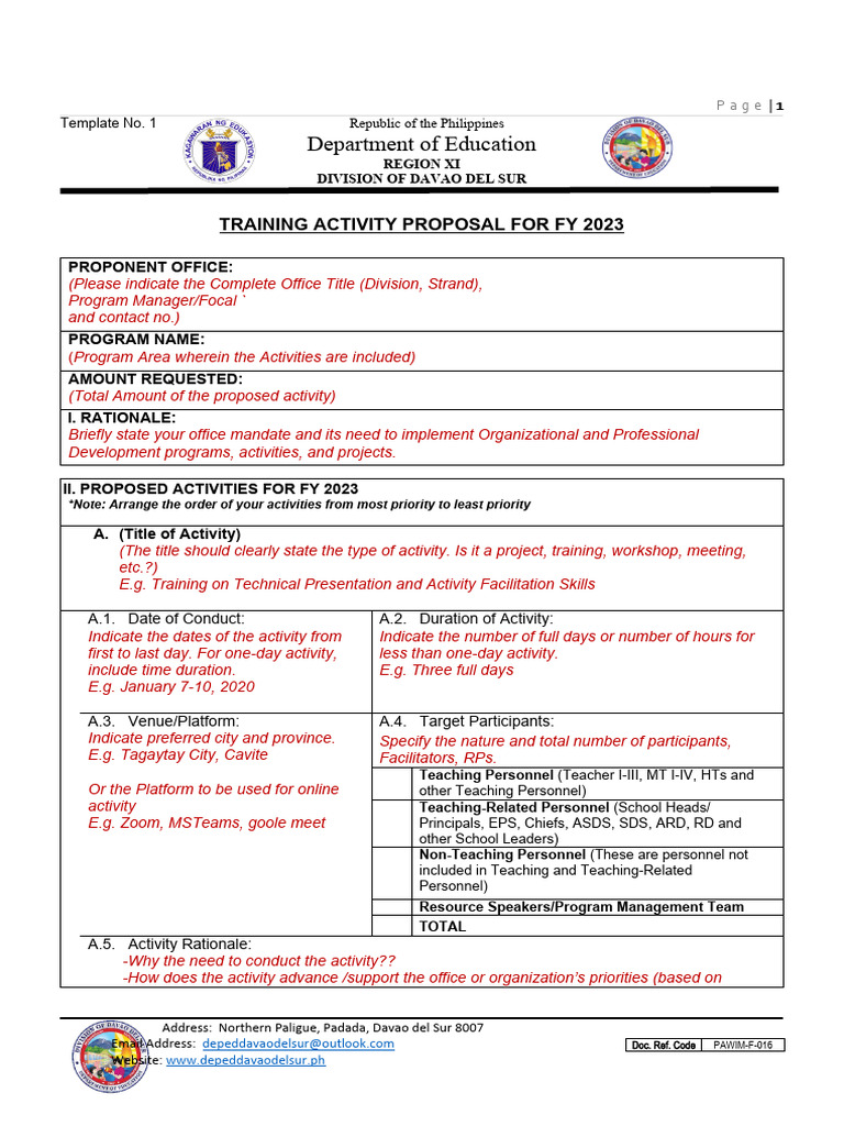 Template No. 1 Training Activity Proposal | PDF