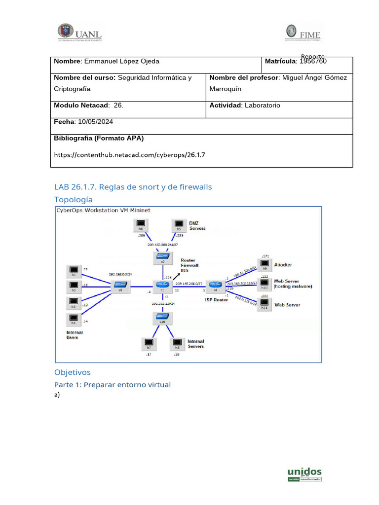 LAB 26.1.7 - Snort-and-Firewall-Rules - 1956760 | PDF | Cortafuegos (informática) | Internet