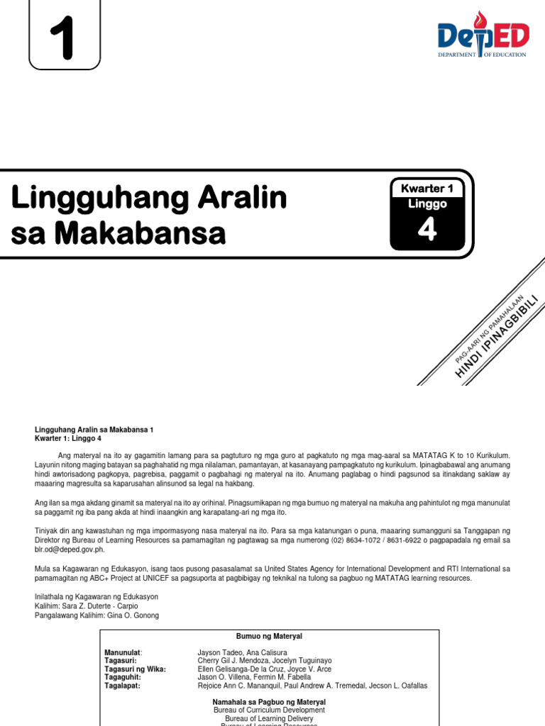 (Revised) - LE - Makabansa 1 - Q1 - Week 4 - V.4 | PDF