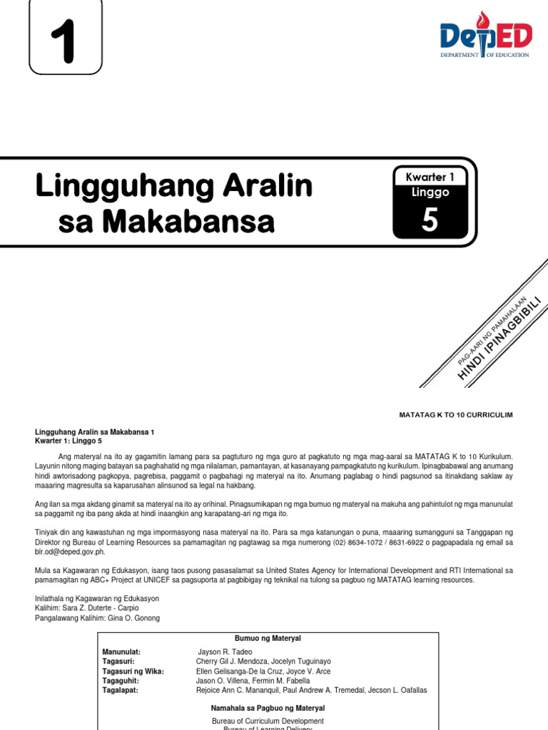 [Revised]_LE_Makabansa 1_Q1_Week 5_V.5PDF | PDF