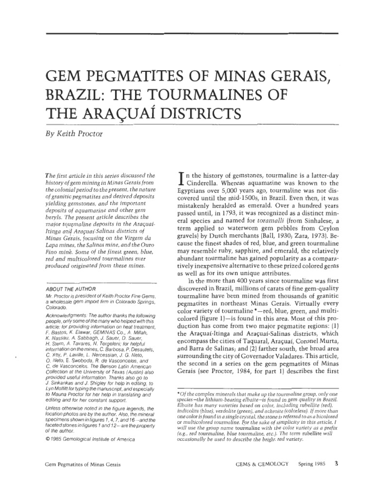 Gem Pegmatites of Minas Gerais Brazil | PDF | Gemstone | Quartz