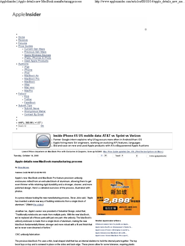 Apple Insider Apple Details New MacBook Manufacturing Process | PDF ...