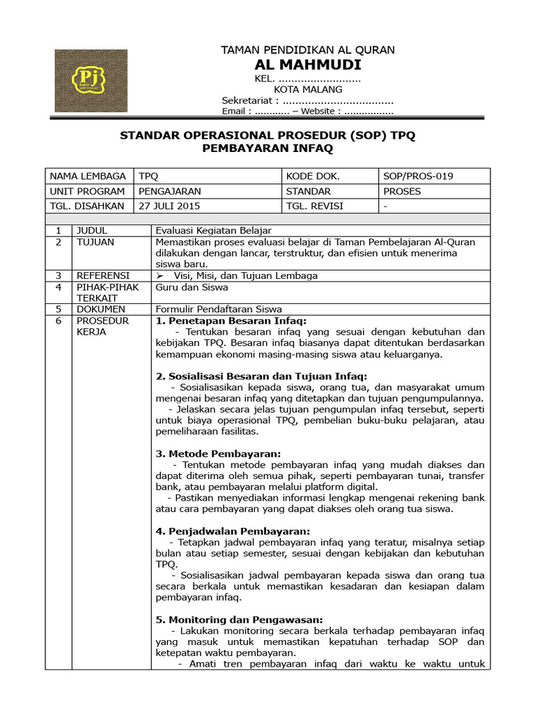 6-Sop Pembayaran Infaq TPQ | PDF | Karier & Perkembangan | Bisnis