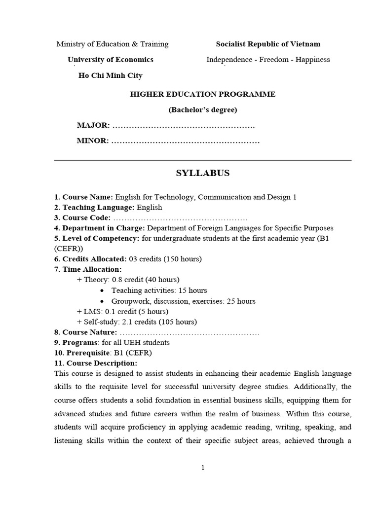 Syllabus for English in Technology Design | PDF | Communication ...