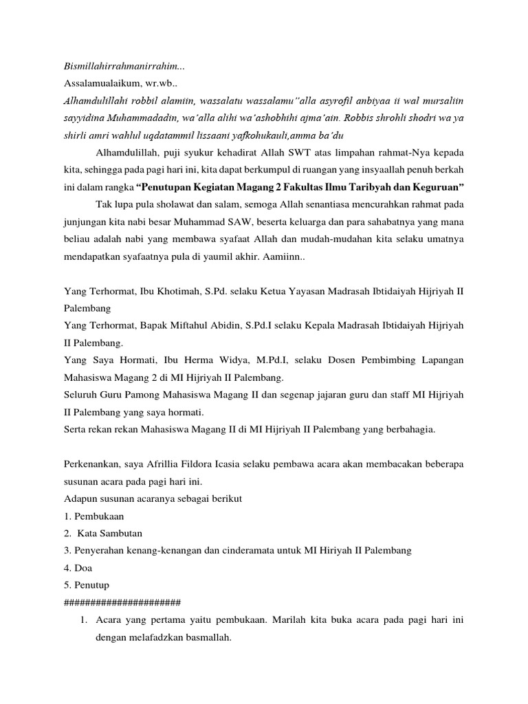 Teks MC Nutup Magang | PDF | Ilmu Sosial | Kajian Bahasa Asing