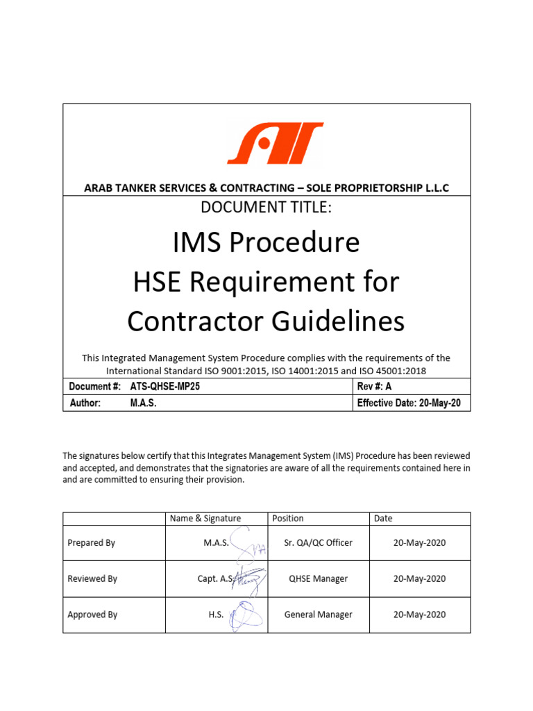HSE Contractor Guidelines for ATS | PDF | Dangerous Goods ...