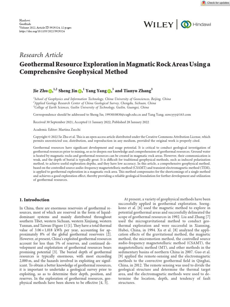 Geofluids - 2022 - Zhu - Geothermal Resource Exploration in Magmatic Rock Areas Using A ...