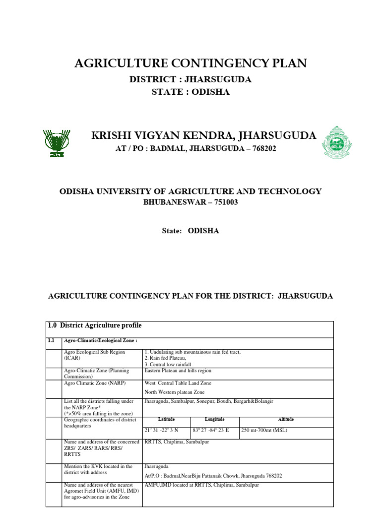 Jharsuguda Agriculture Contingency Plan | PDF | Groundwater | Drought