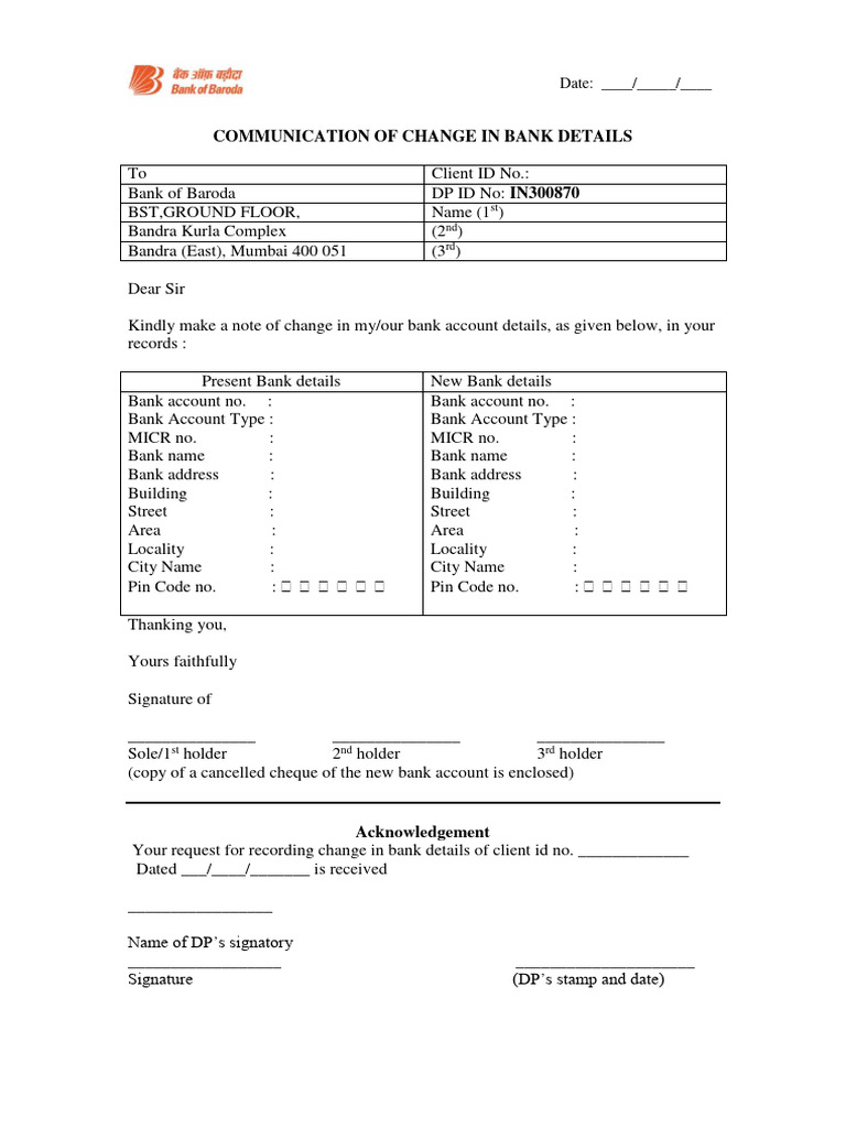 NSDL DEMAT_Bank Modification request form | PDF
