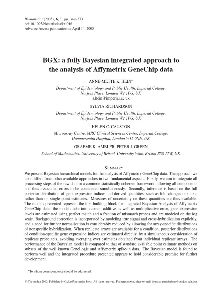 BGX: A Fully Bayesian Integrated Approach To The Analysis of Affymetrix Genechip Data | PDF ...