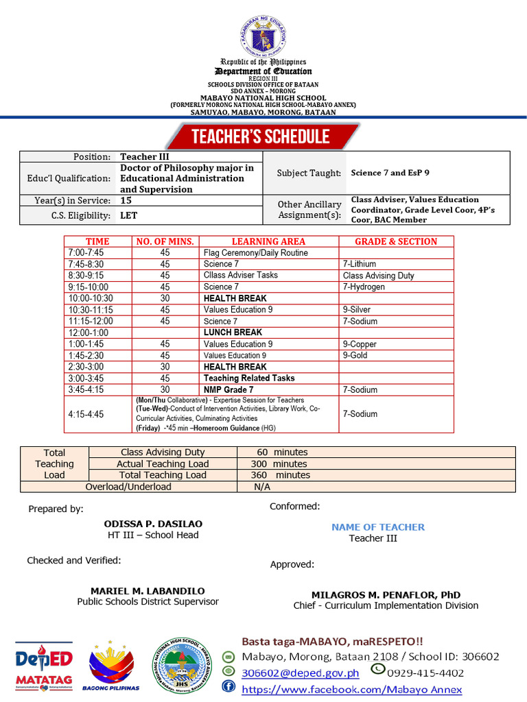 Sample Teachers-Program-SY-2024-2025-NEW-template | PDF
