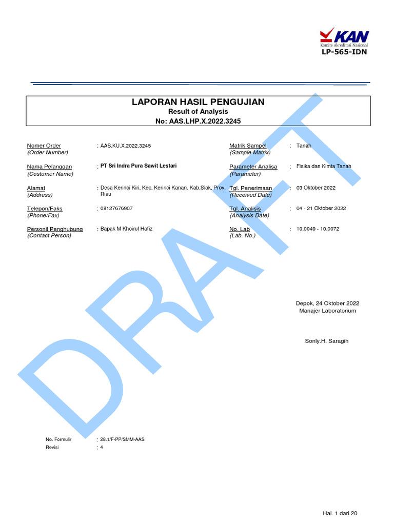 AAS - lhp.X.2022.3245 PT Green Global Sejahtera - PT Sri Indra Pura Sawit Lestari Rev 3 | PDF