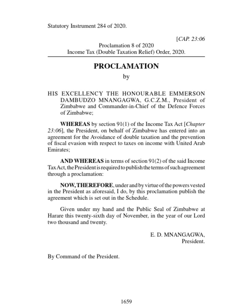 SI 2020-284 Proclamation 8 of 2020 Income Tax (Double Taxation Relief ...
