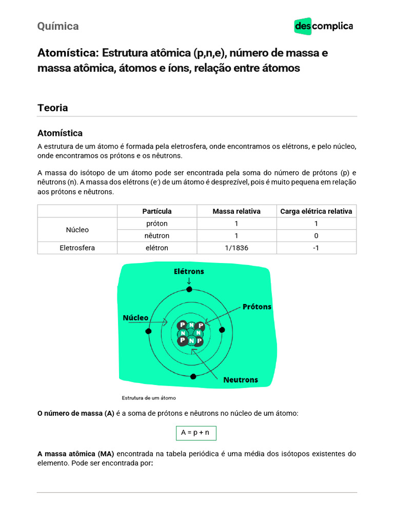VOD-química-Atomística - Estrutura Atômica (P, N, E), Número de Massa e ...