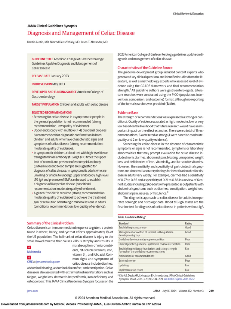 Diagnosis and Management of Celiac Disease - JAMA 2024 | PDF | Coeliac ...