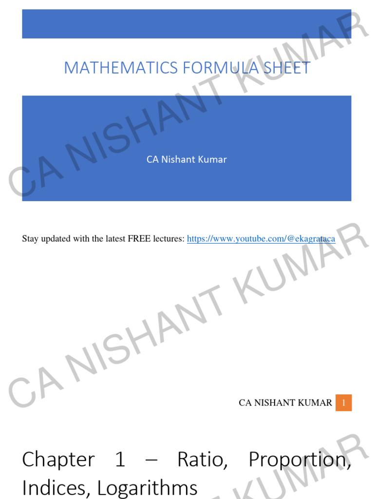 Mathematics Formula Sheet | PDF | Ratio | Present Value