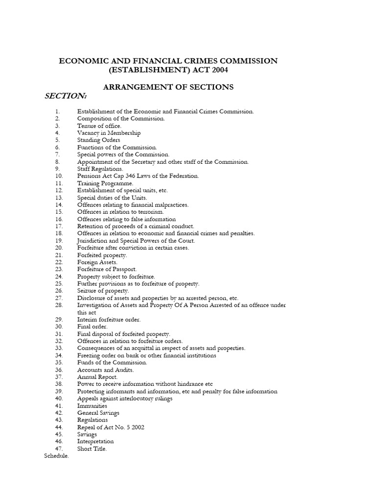 Establishment Act 2004 | PDF | Asset Forfeiture | Crimes
