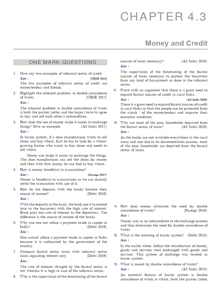 CBSE - Class - 10 - SST - Economics - Chapter - 2 - Money & Credit ...