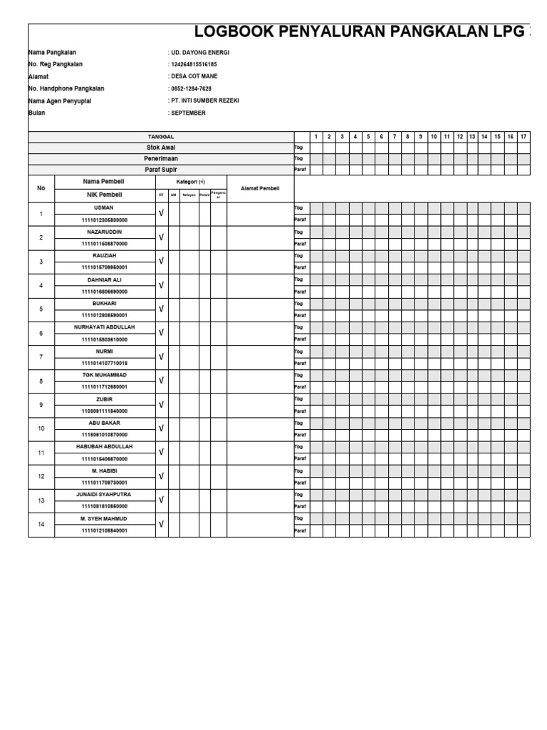 Logbook Format 2024 Tampa Penjumlahan Per Halaman | PDF
