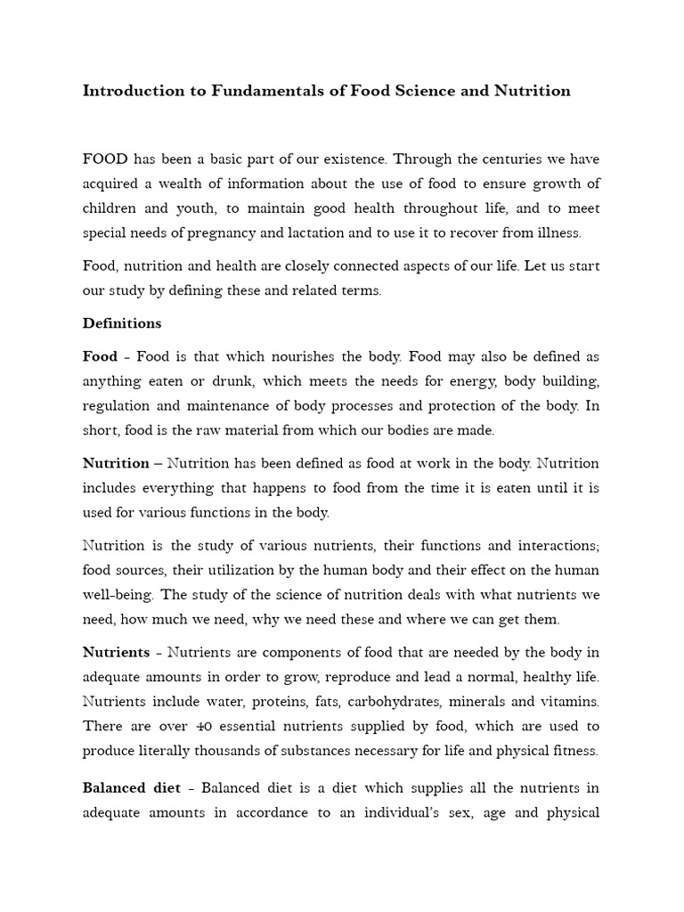 Introduction To Fundamentals of Food Science and Nutrition Notes Shared ...