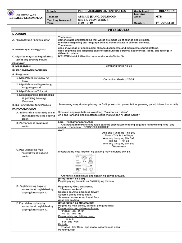 1st COT DLL - 1ST GRADING | PDF