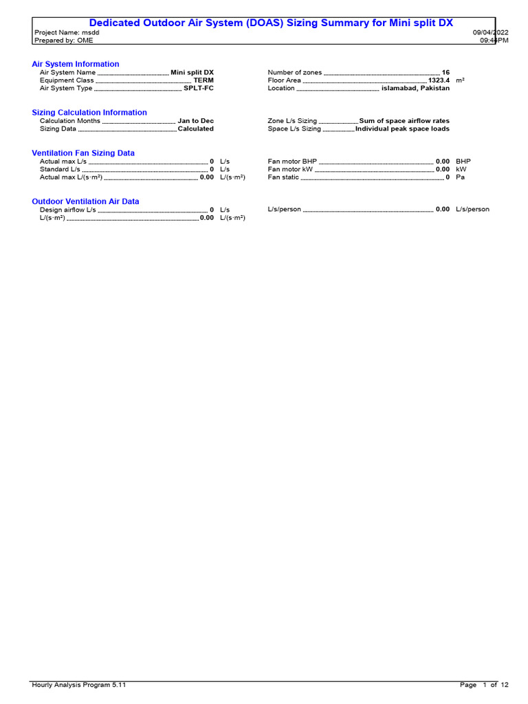 DOAS Sizing Summary for Mini Split DX | PDF | Ventilation (Architecture ...
