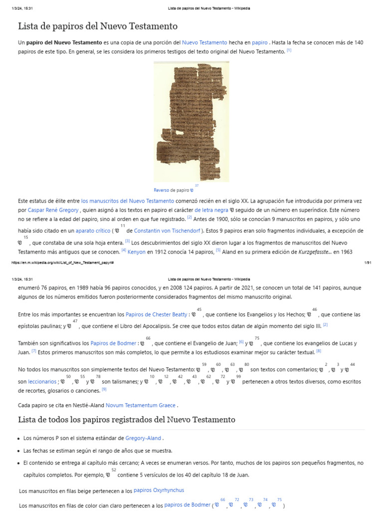 Lista de Papiros Del Nuevo Testamento - Wikipedia | PDF | Paleografía ...