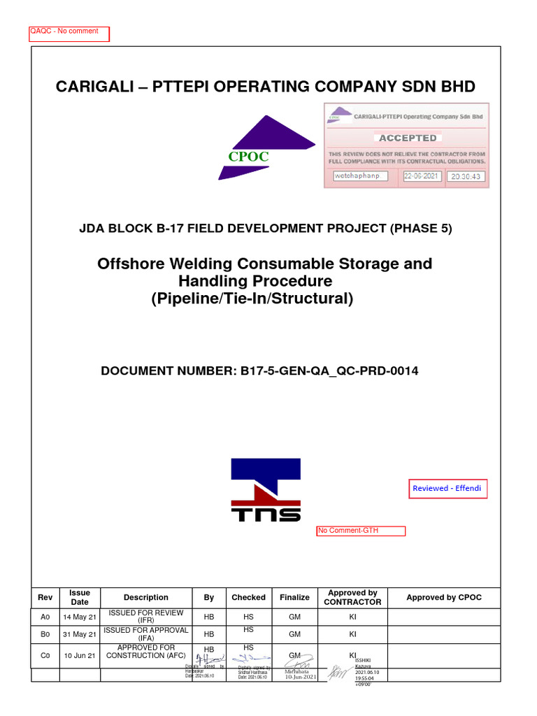 B17 5 GEN QA - QC PRD 0014 Rev C0 - Accepted (Welding Consumables Proc) | PDF | Welding ...